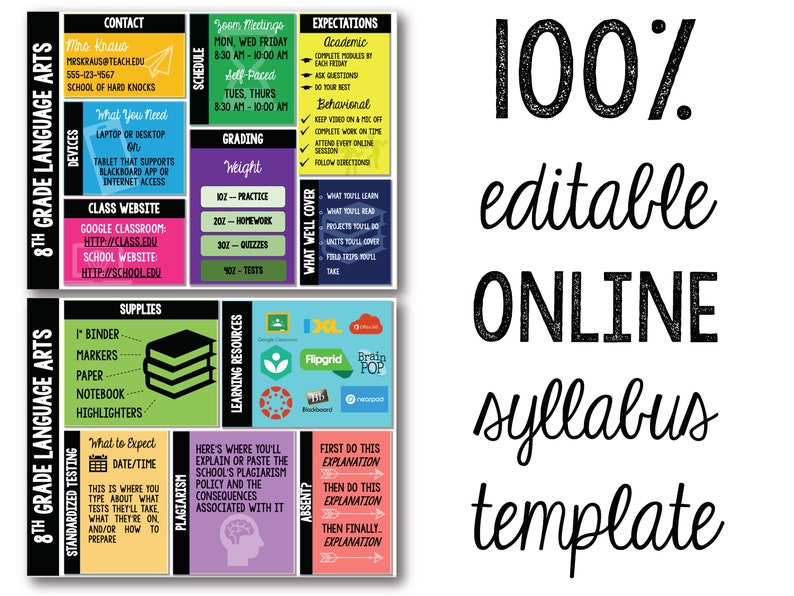 Editable Online/virtual Classroom Syllabus Template: Back to - Etsy