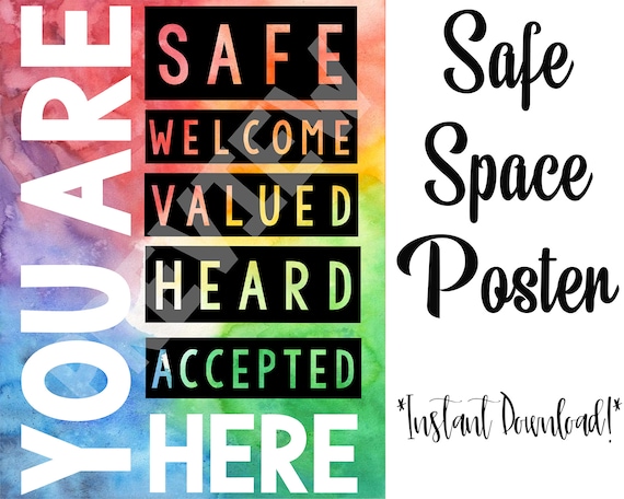 Safe Space Poster: You Are Safe Welcome Valued Heard and | Etsy