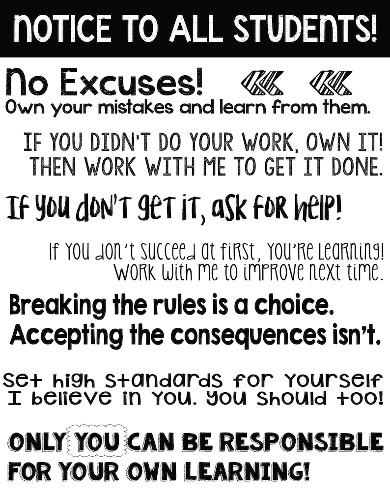 Classroom Rules Poster: Notice to All Students PHYSICAL - Etsy