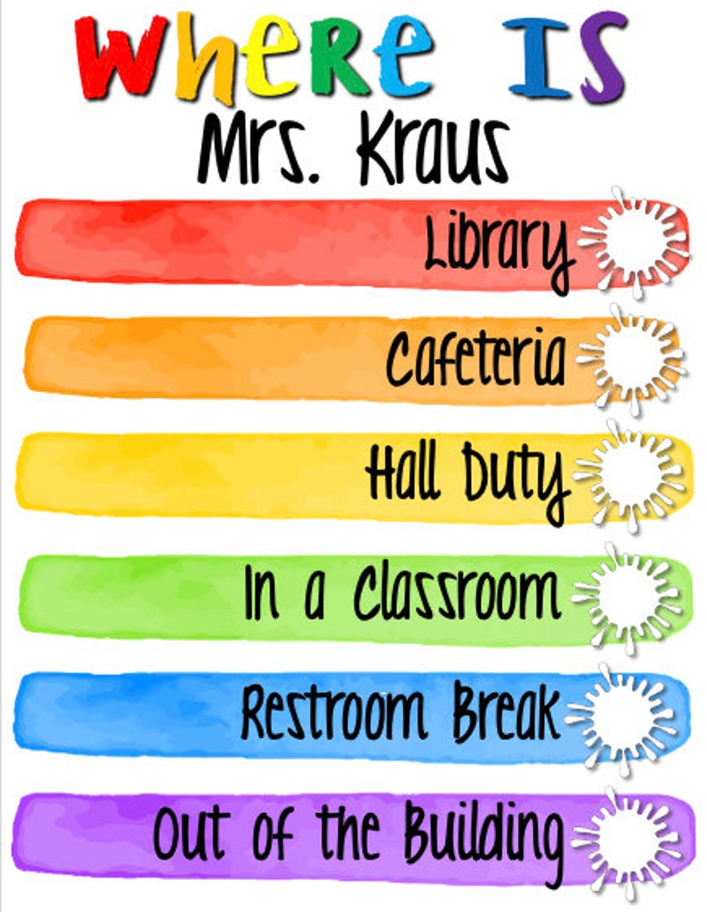 Where is the Teacher? Editable Rainbow Watercolor Sign / Poster for ...
