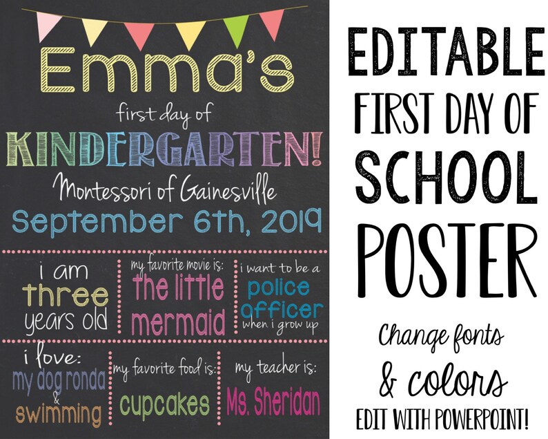 First Day of Kindergarten Sign/poster: Editable With - Etsy