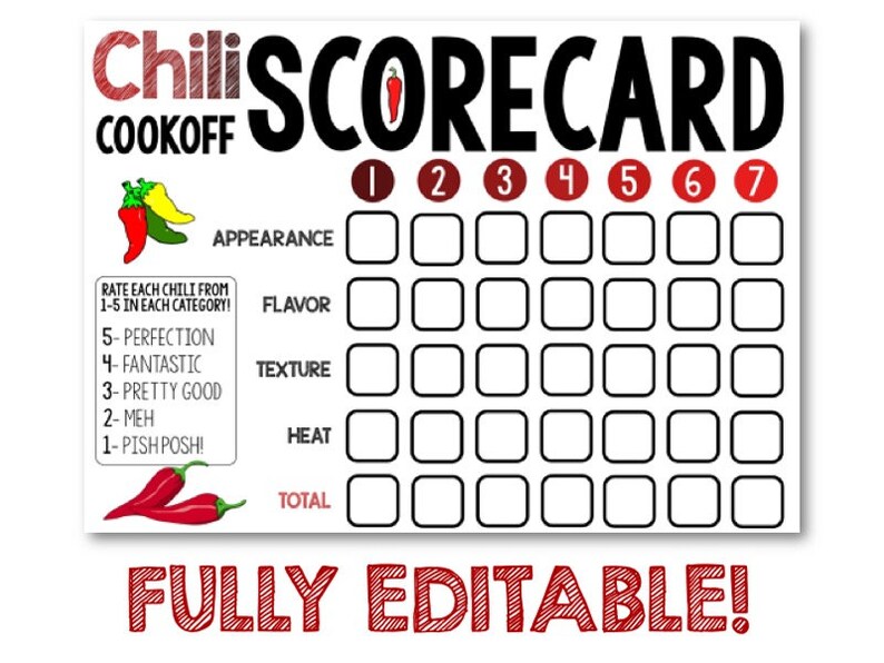 Printable Chili Cook Off Scorecard Pdf Printable Word Searches