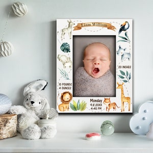 PERSONALIZE- Baby Picture Frame-safari Animal Birth Announcement-safari ...