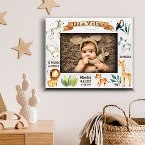 PERSONALIZE- Baby Picture Frame-safari Animal Birth Announcement-safari ...