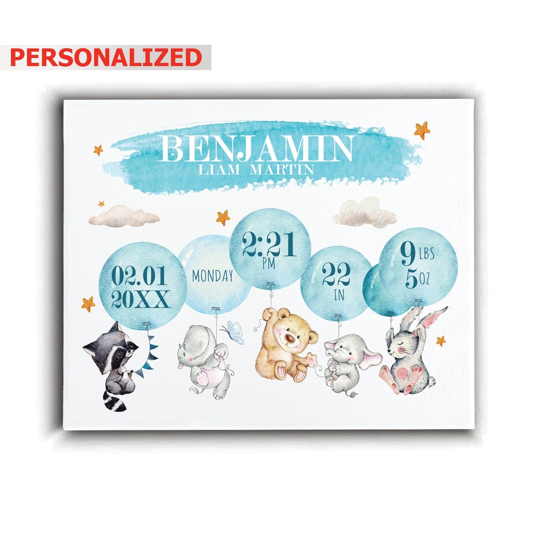 PERZONALIZE_ Birth Announcement Sign-animal Balloon Nursery Décor ...