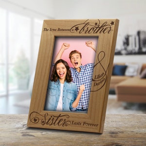 Engraved Alder Wood Sibling Photo Frame: Personalized Brother & Sister ...