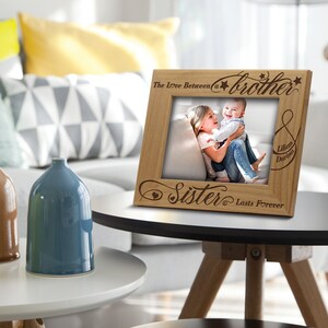 Engraved Alder Wood Sibling Photo Frame: Personalized Brother & Sister ...