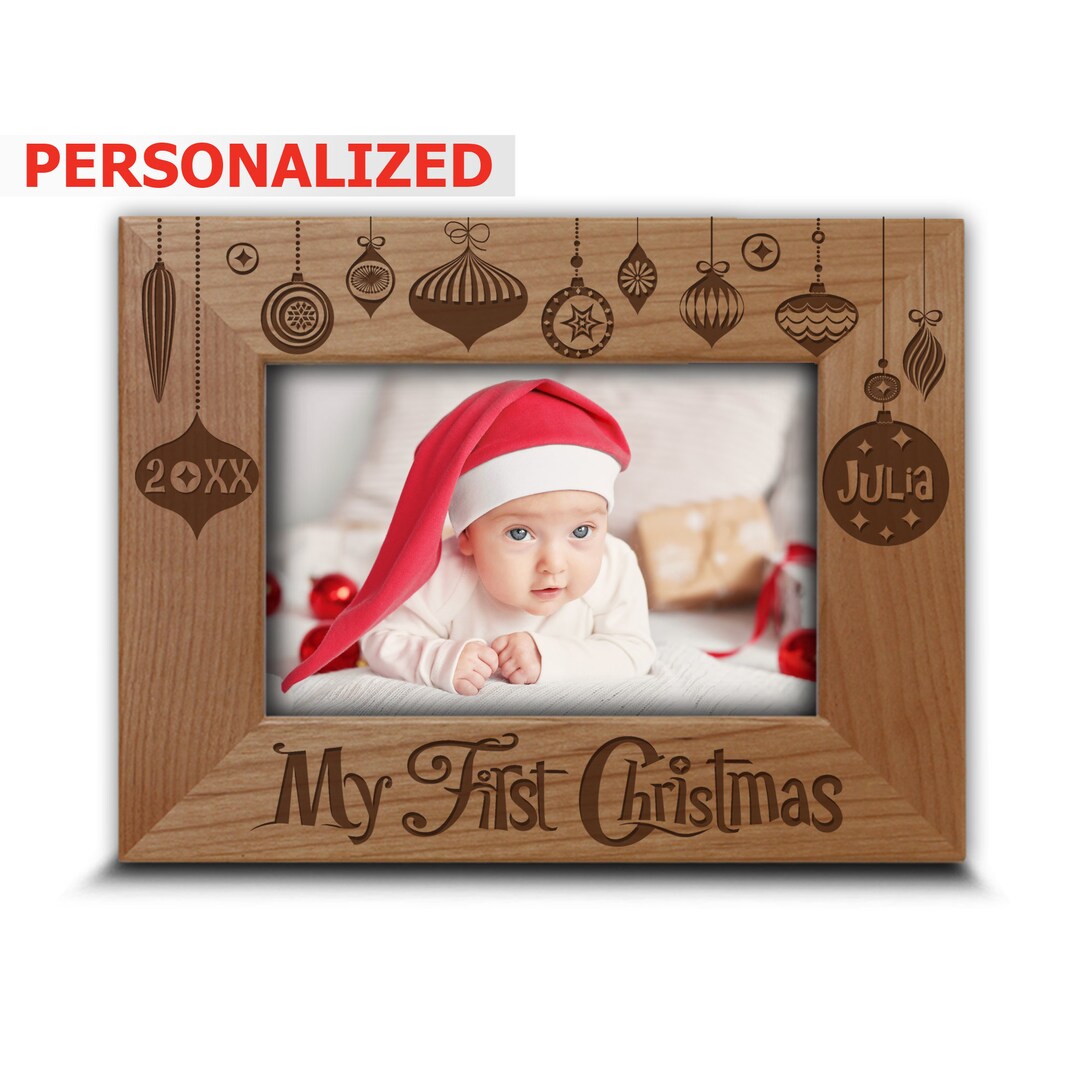 Personalized My First Christmas Picture Frame: Engraved Wood Baby ...