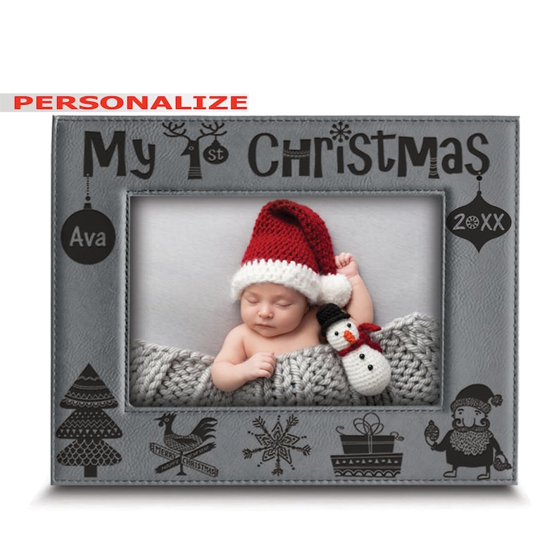 Personalized Baby's First Christmas Engraved Leatherette Picture Frame ...