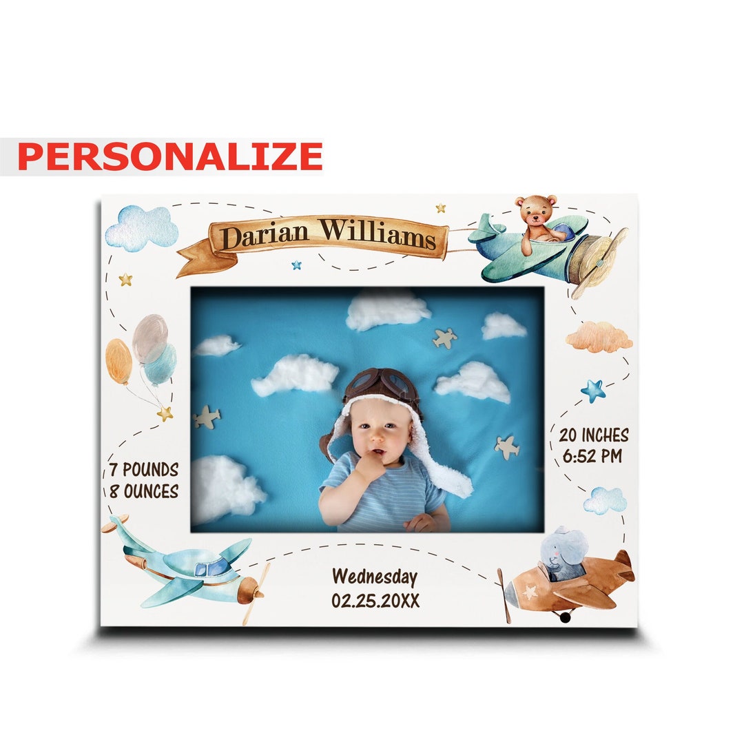 PERSONALIZE- Baby Picture Frame-airplane Theme Birth Announcement ...