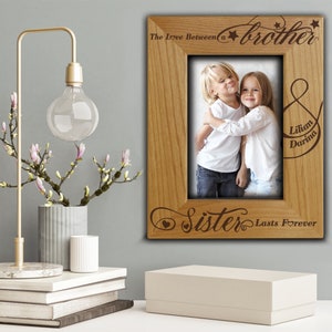 Engraved Alder Wood Sibling Photo Frame: Personalized Brother & Sister ...