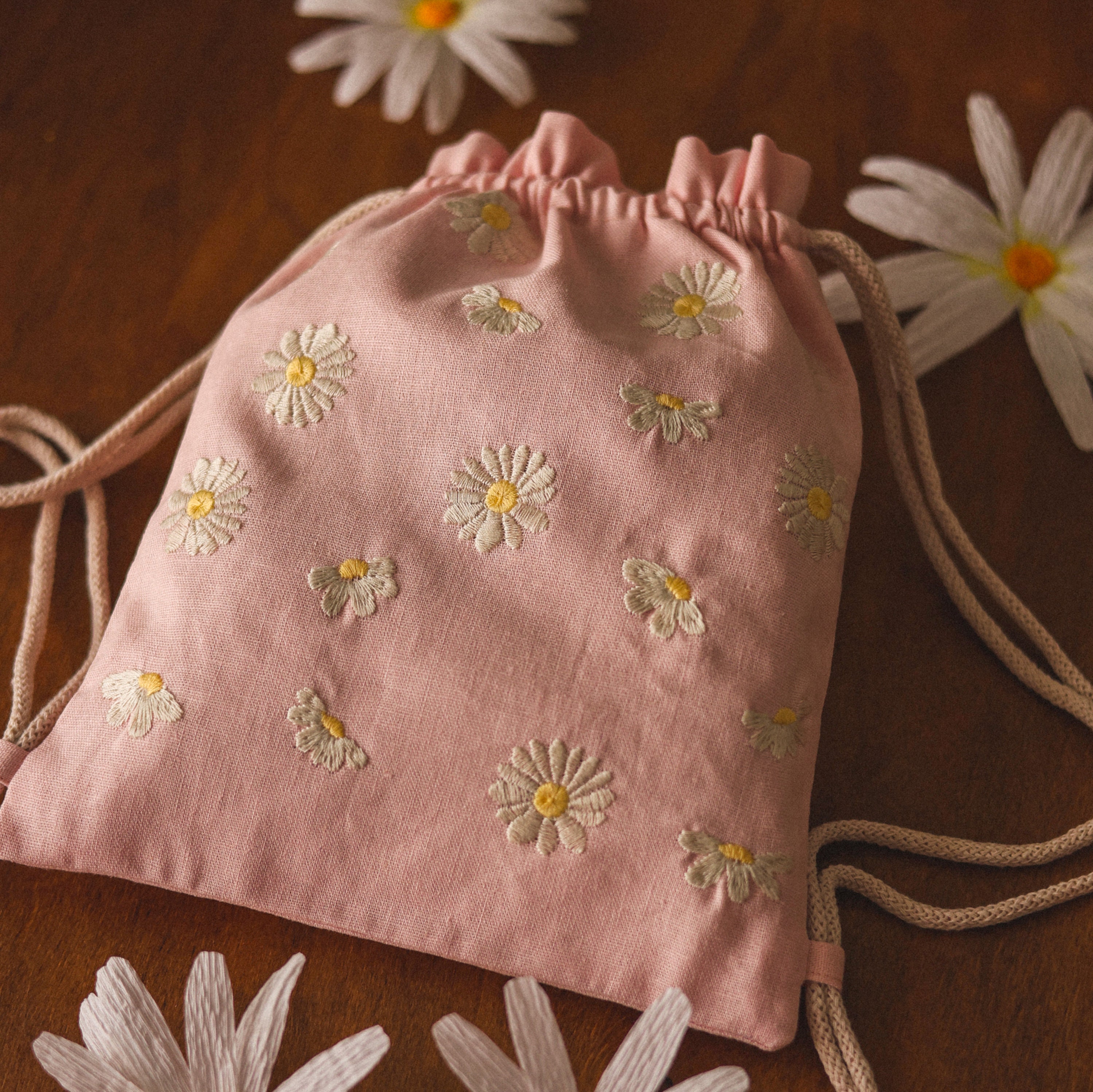 Pink Embroidered Backpack for Kids, Daisy Embroidery Backpack ...