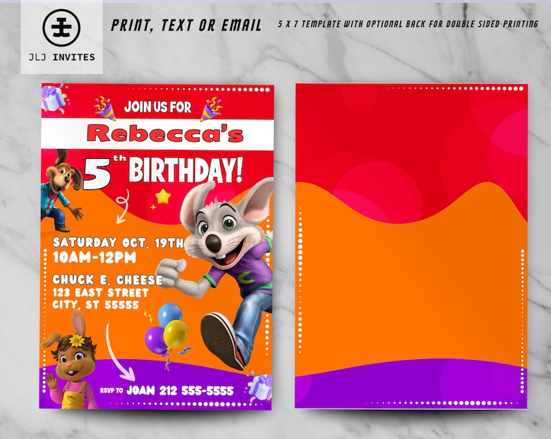 Chuck E. Cheese Birthday Invitation: Editable Party Template (canva) - Etsy