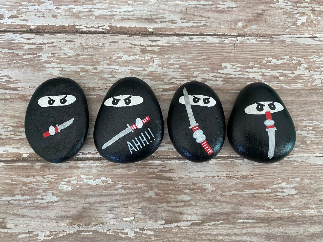 Hand Painted Ninja Rocks Set of 4 Ninjas Warriors Kindness - Etsy