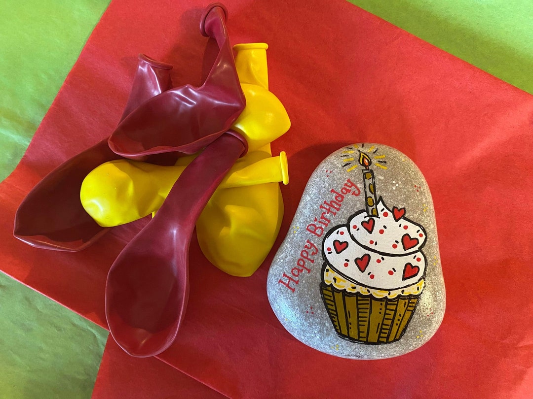 Hand Painted Happy Birthday Cupcake Rock With 5 Color - Etsy