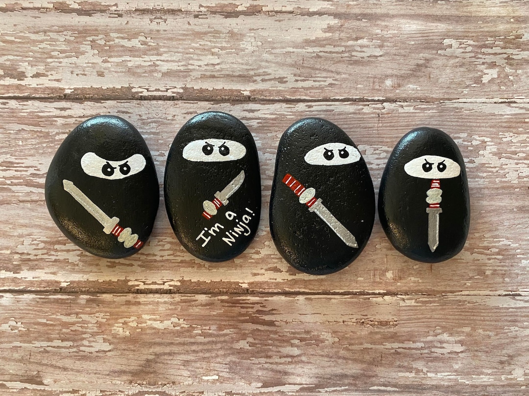 Hand Painted Ninja Rocks, Set of 4, Ninjas Warriors, Kindness Rocks ...
