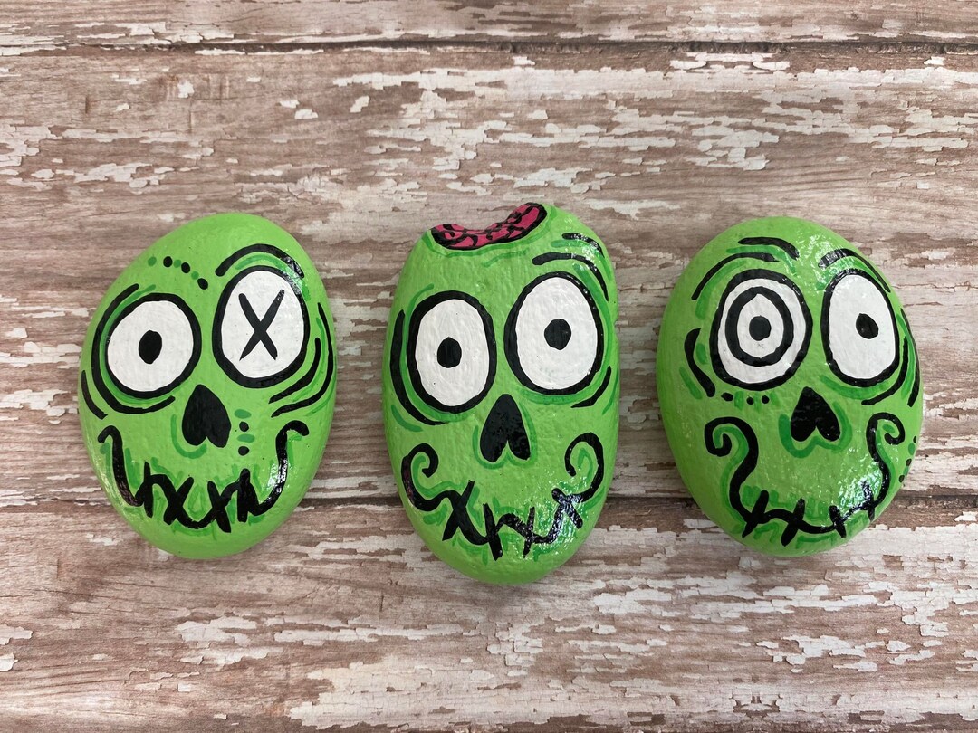 Hand Painted Zombie Rocks Set of 3 Garden Decor Houseplant - Etsy