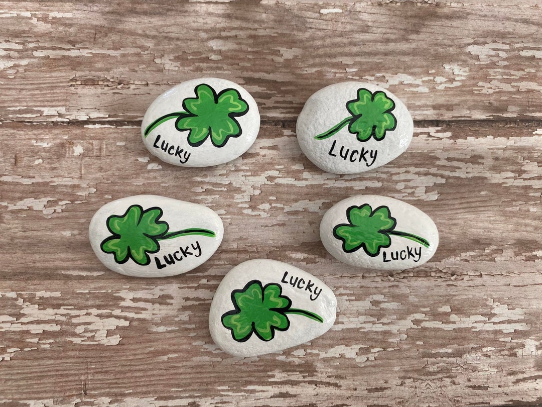 Hand Painted Shamrock Rocks - Set of 5, Garden Decor, Houseplant ...