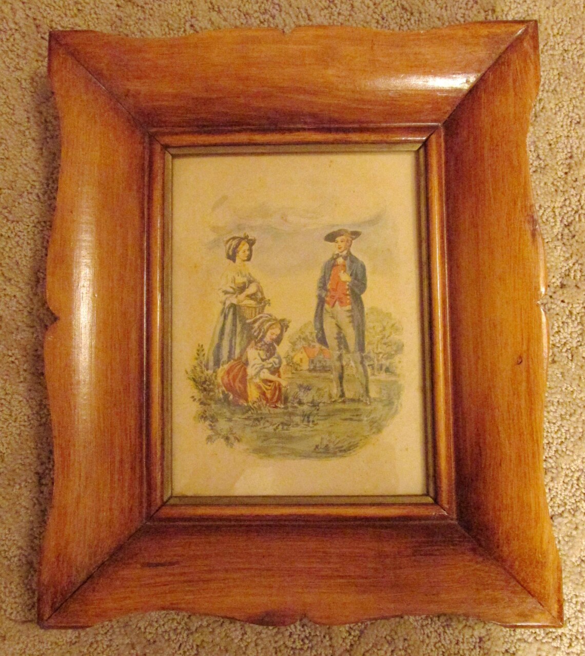 Vintage Framed Watercolor of Colonial Family on the Farm/garden - Etsy
