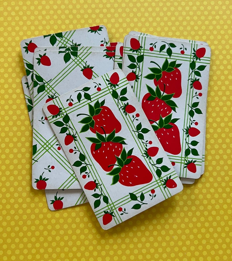 Set of 5 Retro Kitchen Fruit Strawberries Playing Cards // - Etsy