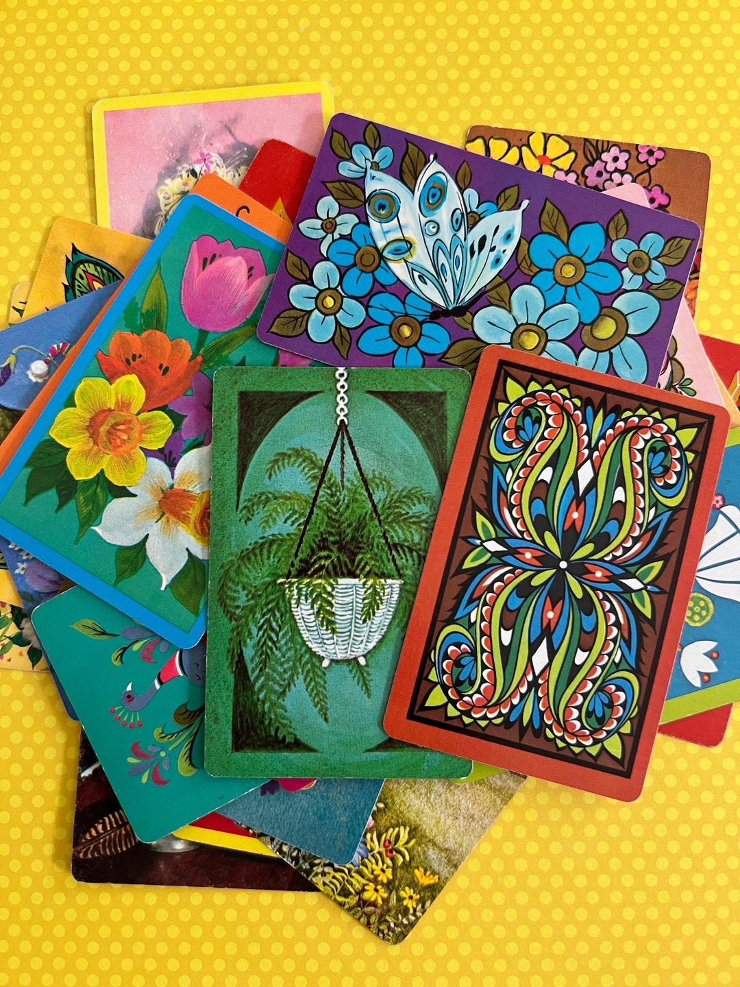 Set of 60 Retro 70s Decor Floral Design Playing Cards // Single Swap ...