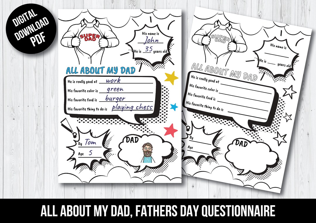 All About My Dad, Fathers Day Questionnaire, Fathers Day Gift, Fathers ...