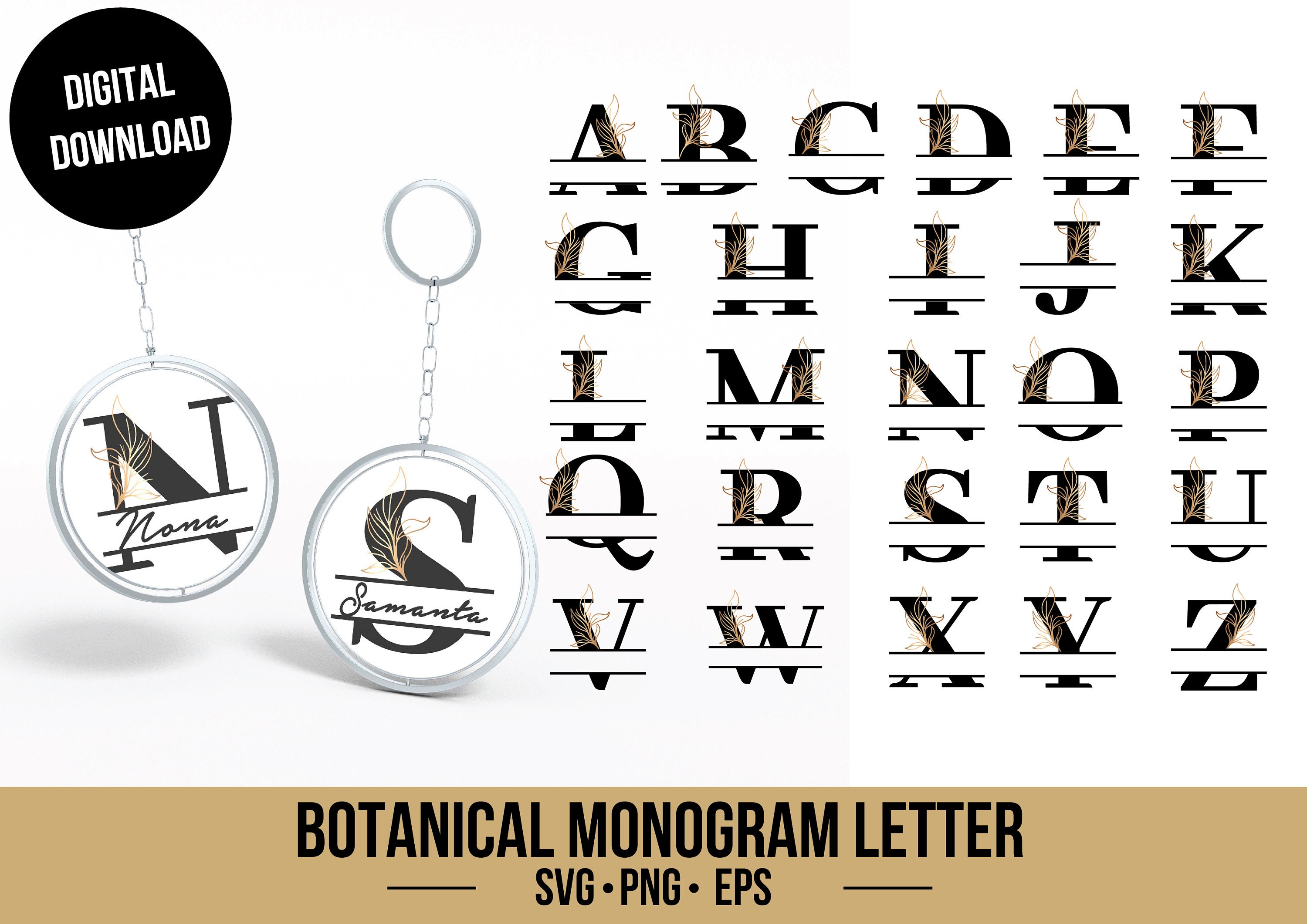 Monogram Keychain Pattern Svg, Split Monogram Keychain Svg, Keychain ...