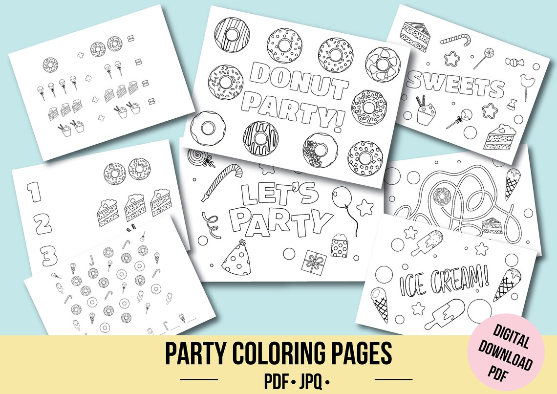 Sweets Ice Cream Donut Party Coloring Page Donut Coloring - Etsy