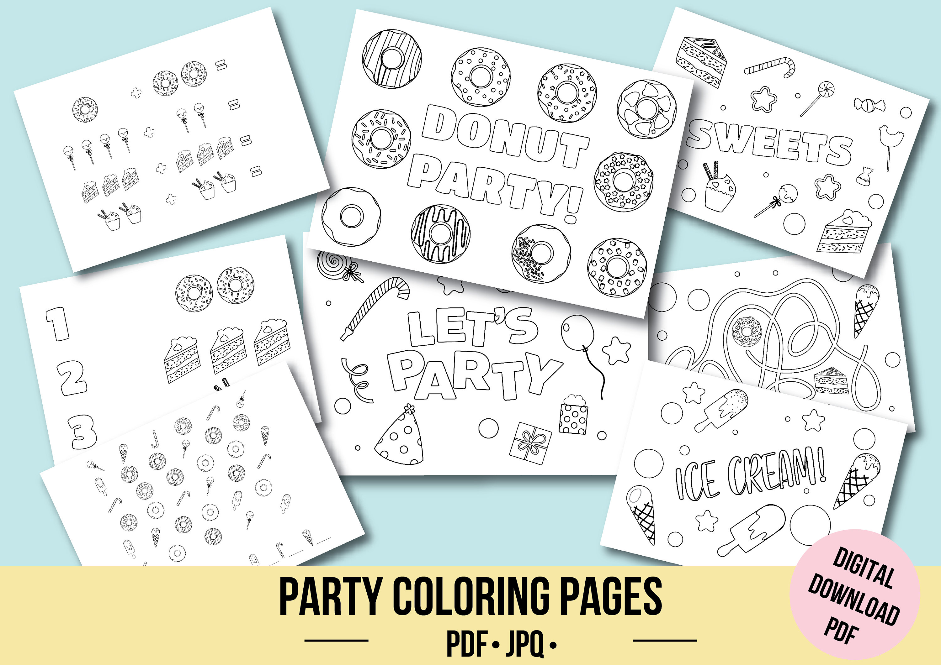 Sweets Ice Cream Donut Party Coloring Page Donut Coloring - Etsy