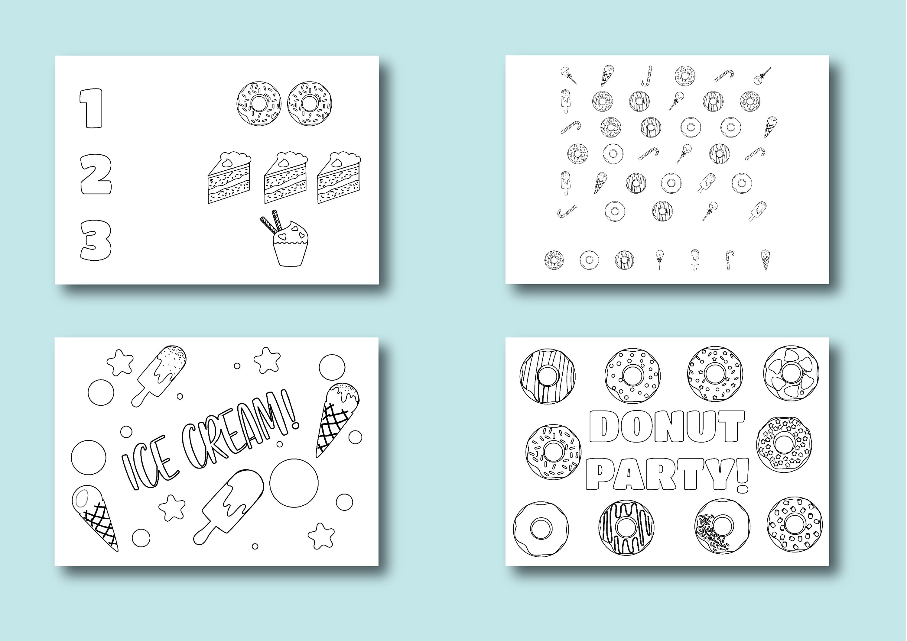 Sweets Ice Cream Donut Party Coloring Page Donut Coloring - Etsy