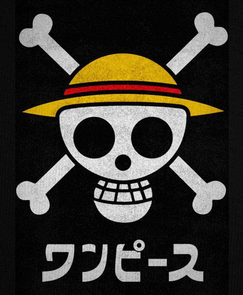 One Piece - Men's Luffy Skull, Crossbones and Straw Hat Anime T-shirt ...