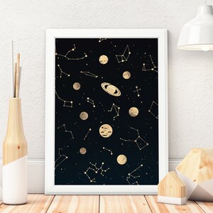 Gold Solar System Poster, Gold Planet Poster, Solar System Print, Gold ...