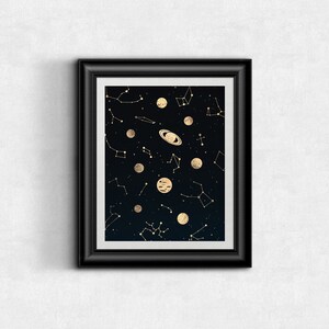 Gold Solar System Poster, Gold Planet Poster, Solar System Print, Gold ...