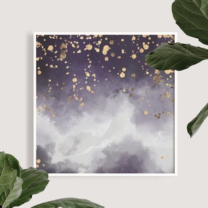Purple Gold Art Print, Purple Wall Art, Gold Stars, Abstract Purple ...