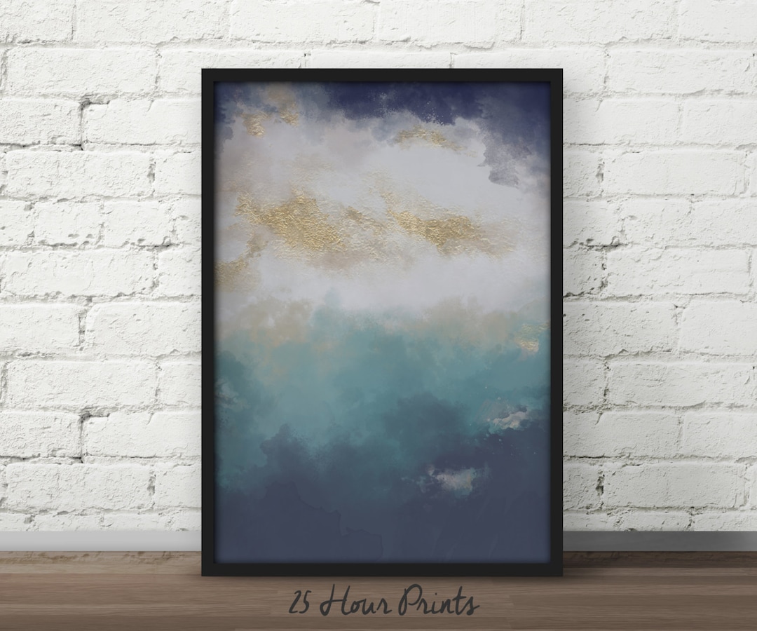 Instant Download Blue Watercolor Gold Painting - Art Print - Printable ...