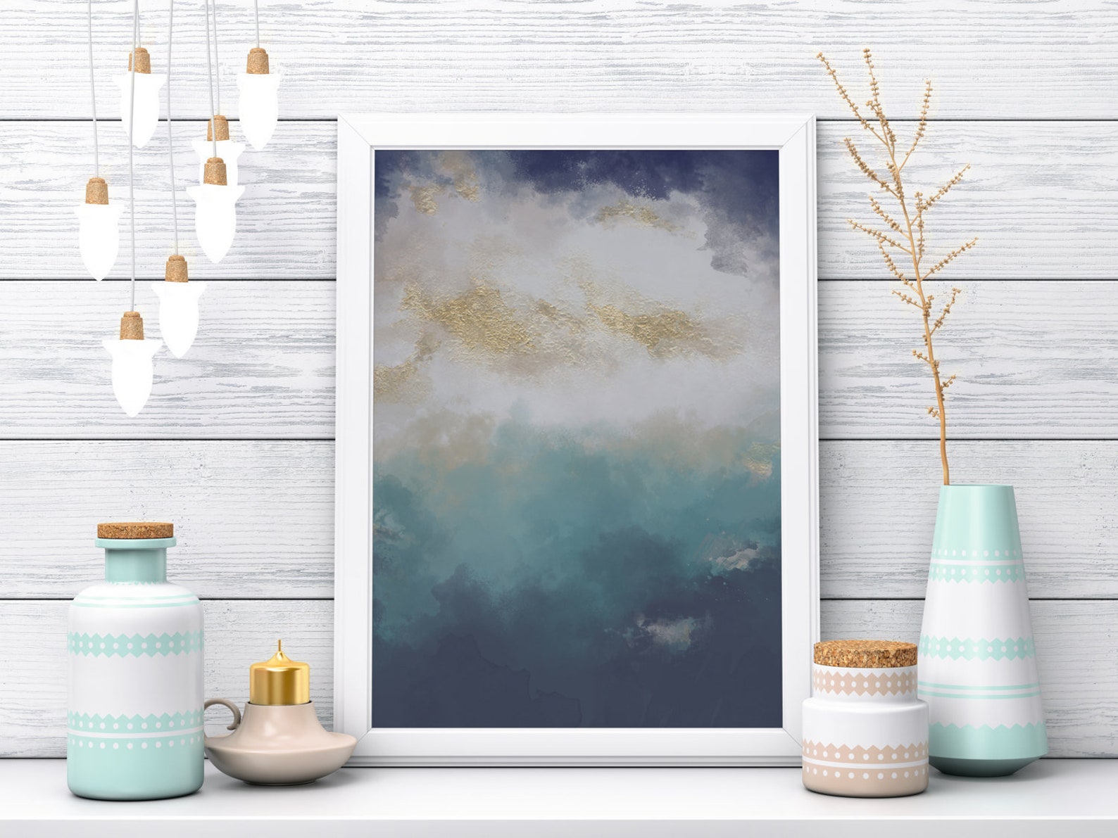 Blue Abstract Poster, Blue Abstract Art, Gold Painting, Abstract Wall ...