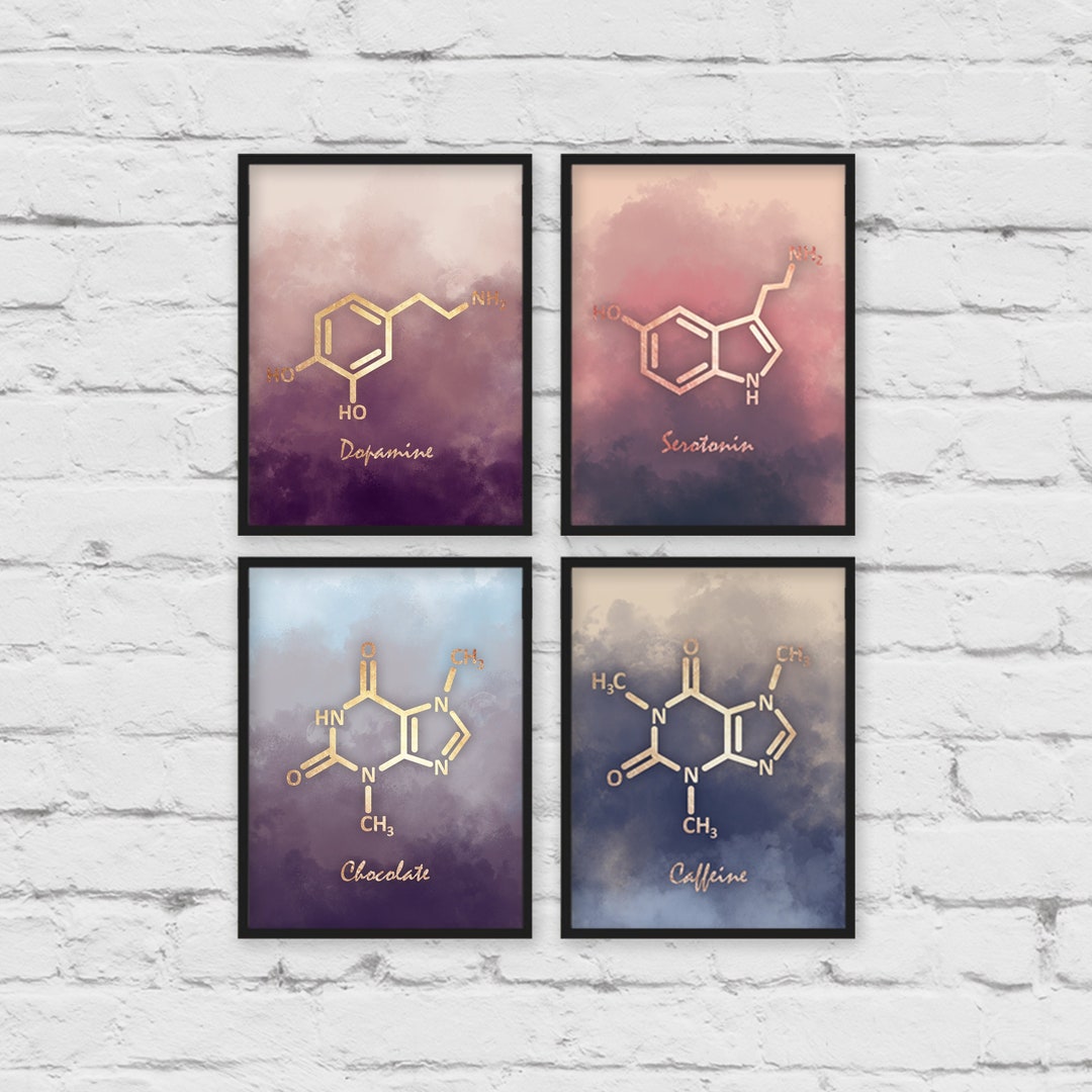 4 Piece Wall Art, Set of 4 Print, Molecule Art, Molecule Prints ...