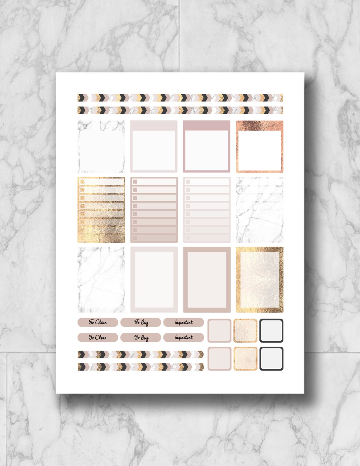 Instant Download Rose Gold Planner Stickers Marble Planner - Etsy