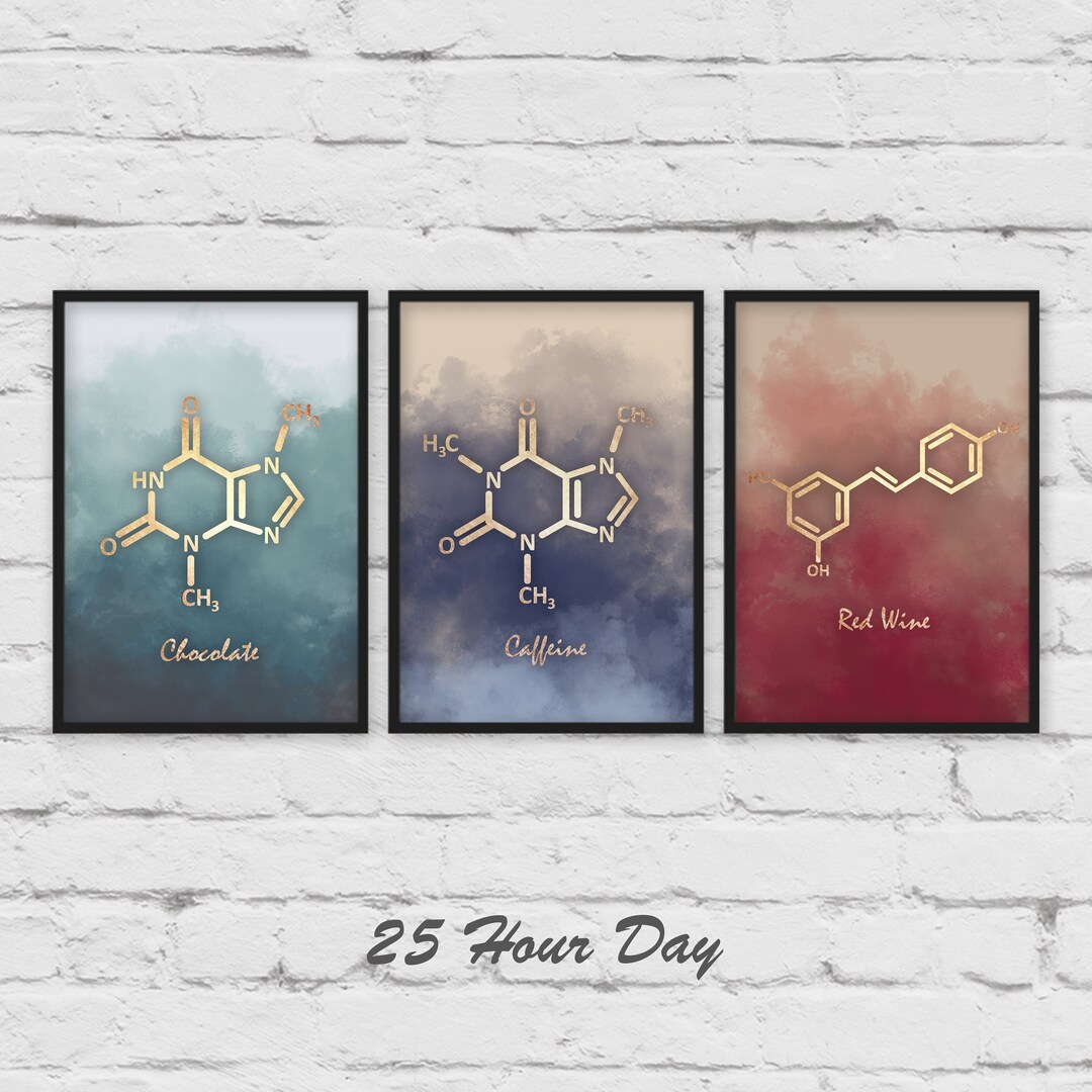 Set of 3 Prints, Caffeine Poster, Wine Molecule, Chocolate Poster ...