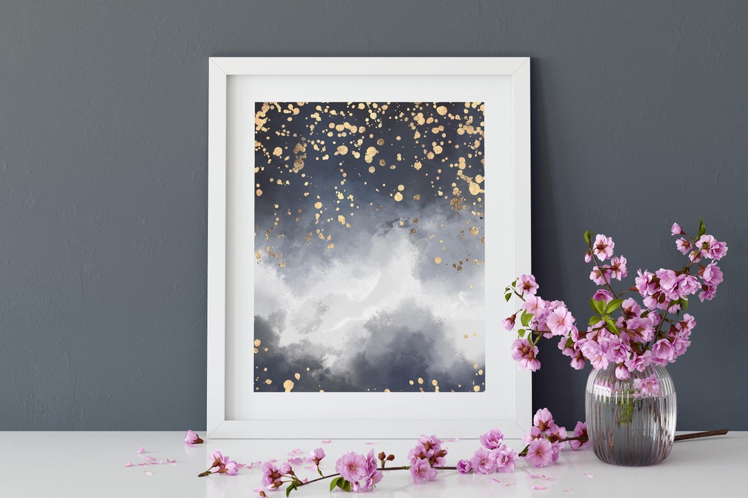 Night Sky Art Print, Night Wall Art, Gold Stars, Abstract Blue Poster ...