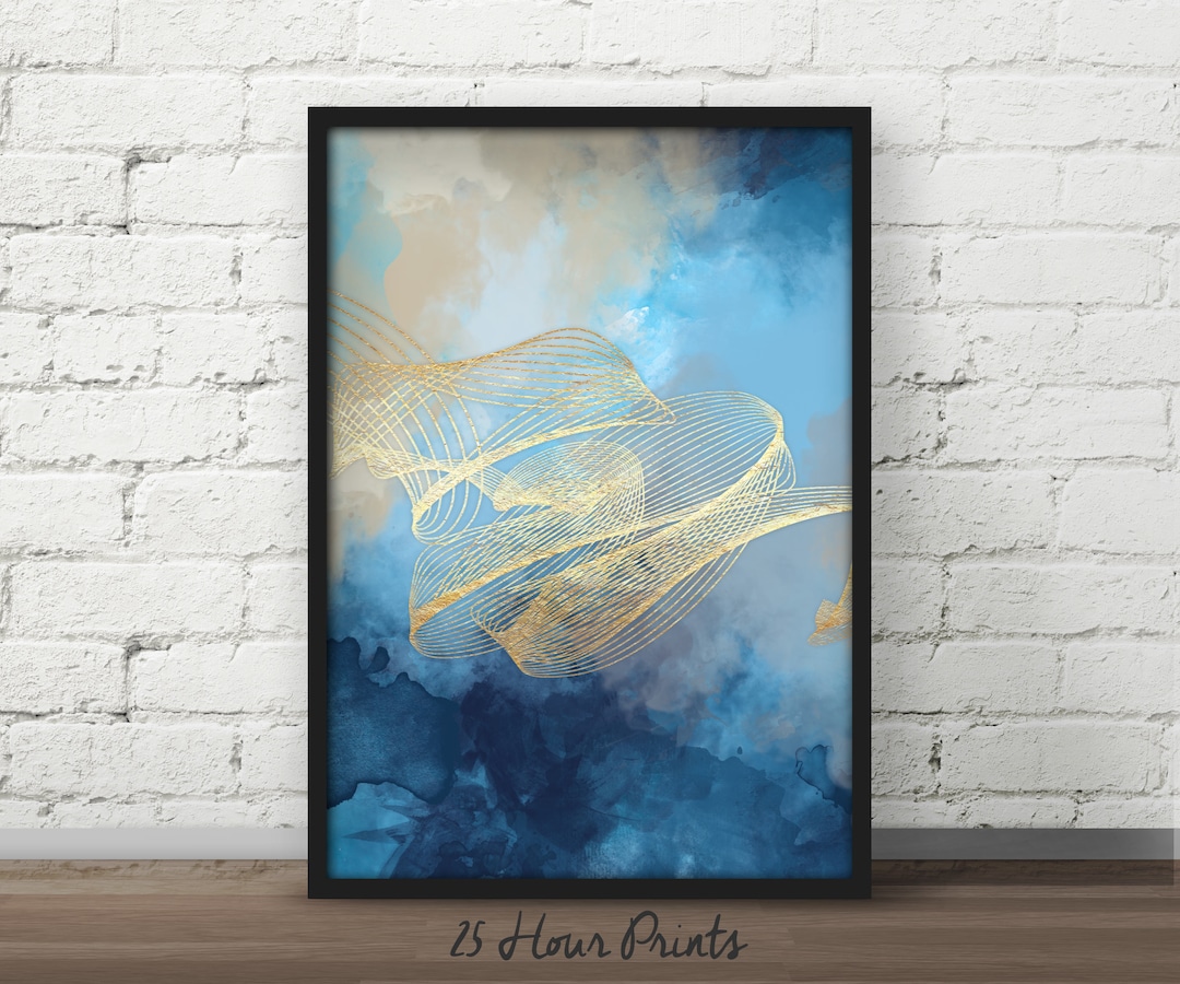 Instant Download Blue Gold Poster, Blue Gold Art Print, Gold Abstract ...