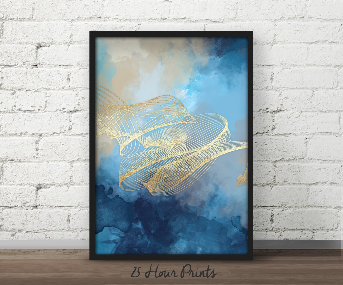 Instant Download Blue Gold Poster Blue Gold Art Print Gold - Etsy