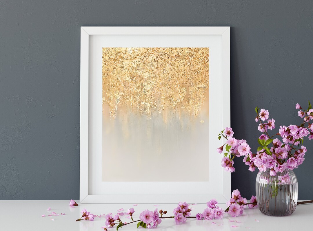 Blue Gold Art Print, Gold Leaf Poster, Dipped Gold Art, Abstract Art ...