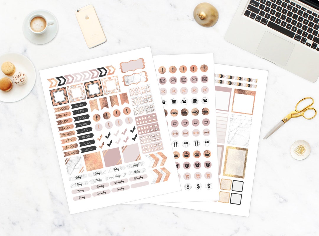 Instant Download Rose Gold Planner Stickers, Marble Planner Stickers ...