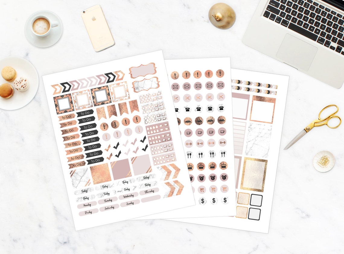 Instant Download Rose Gold Planner Stickers Marble Planner - Etsy