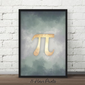 Instant Download Pi Symbol Green Watercolor and Gold Art - Art Print ...