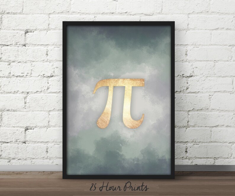 Instant Download Pi Symbol Green Watercolor and Gold Art - Art Print ...