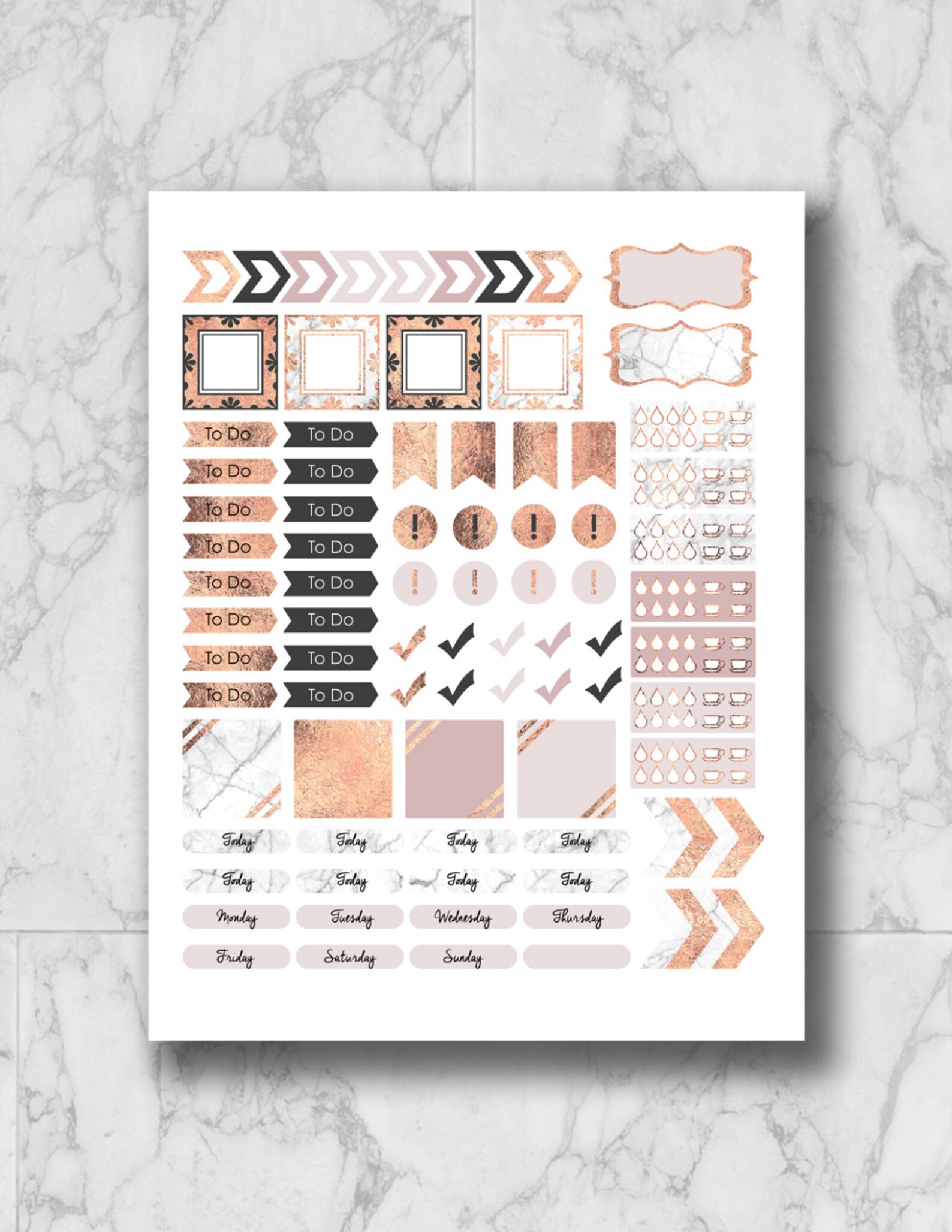 Instant Download Rose Gold Planner Stickers Marble Planner - Etsy