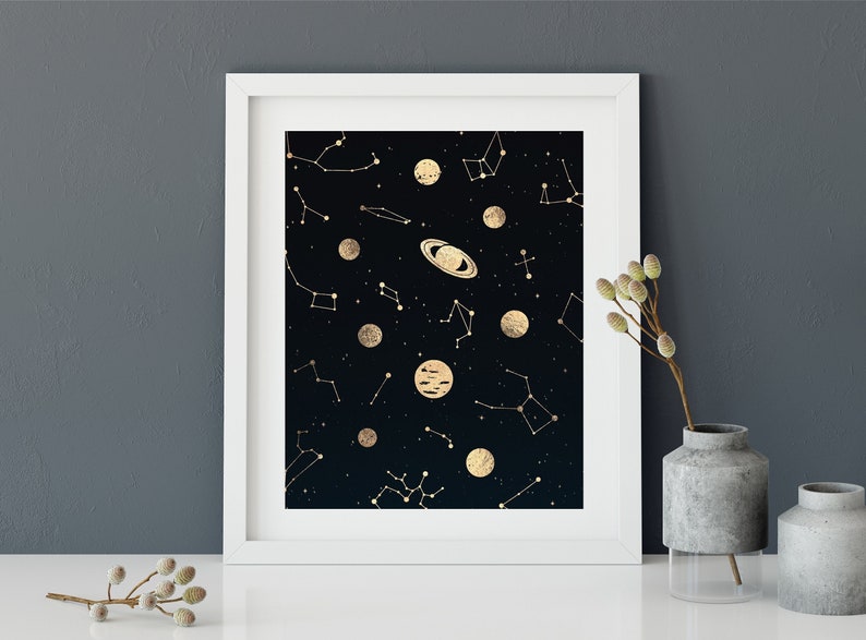 Gold Solar System Poster Gold Planet Poster Solar System - Etsy
