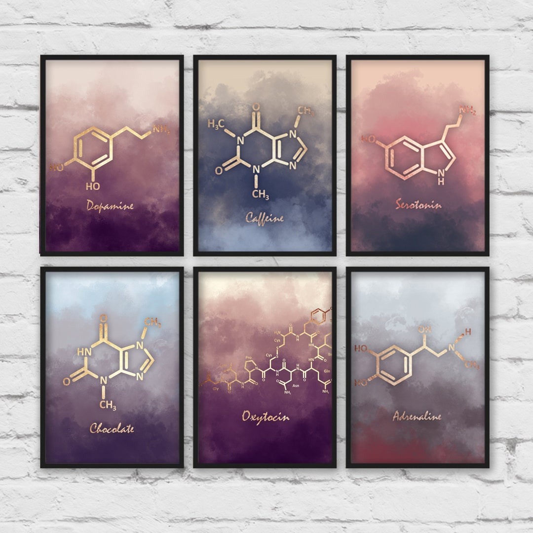 Set of 6 Molecule Prints, Set of 6 Nursery Prints, Serotonin Molecule ...